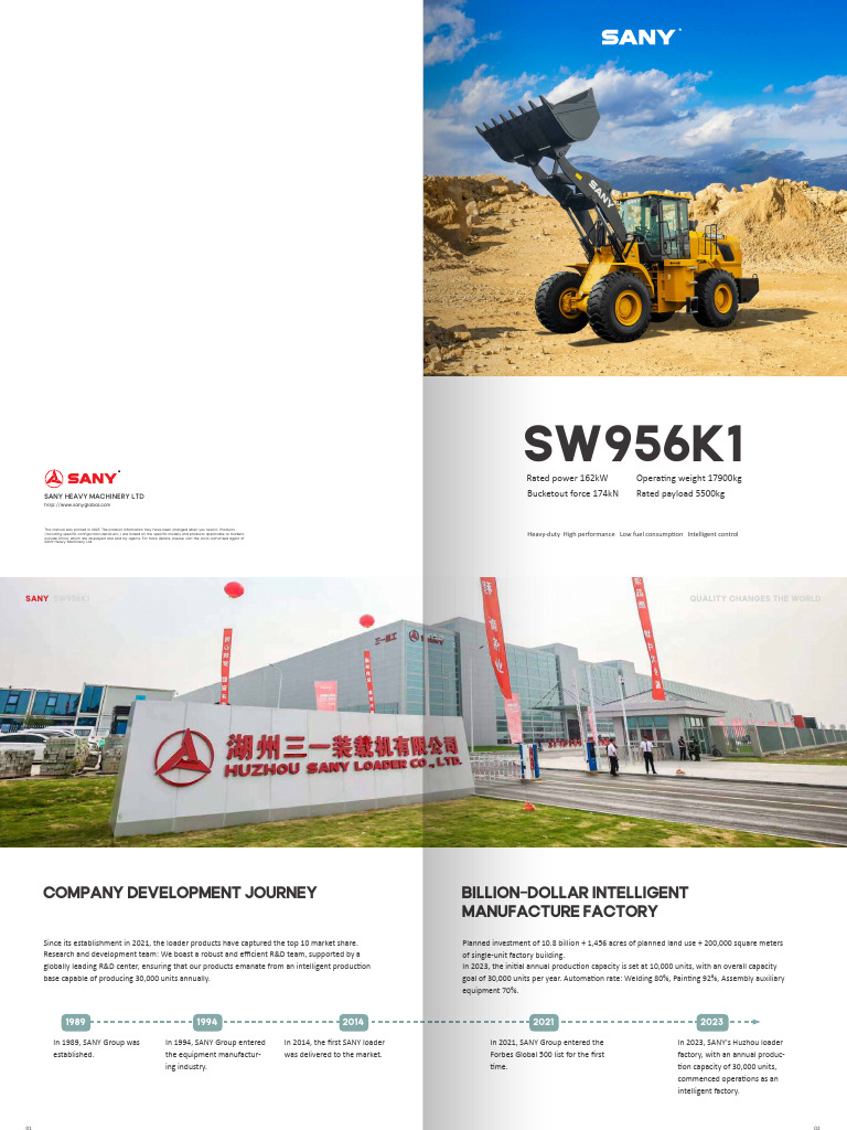 SANY SW956K1 Loader Specifications | PDF | Tire | Loader (Equipment)