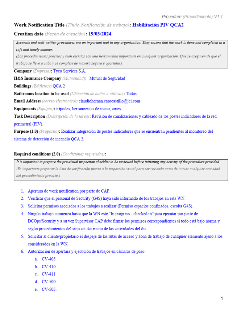 QCA WN Procedimiento Postes Indicadores. (Rev. 0) (3) | Descargar ...
