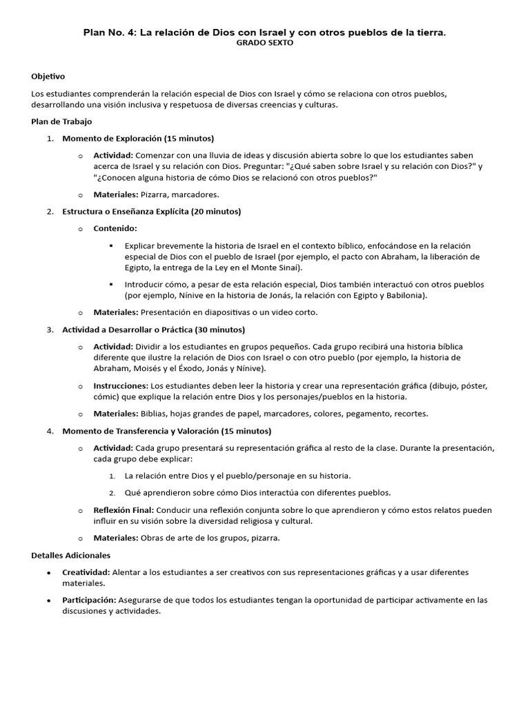 Plan No 4 La Relación De Dios Con Israel Y Con Otros Pueblos De La