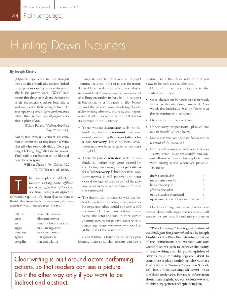 Hunting Down Nouners in Legal Writing | PDF | Verb | Noun
