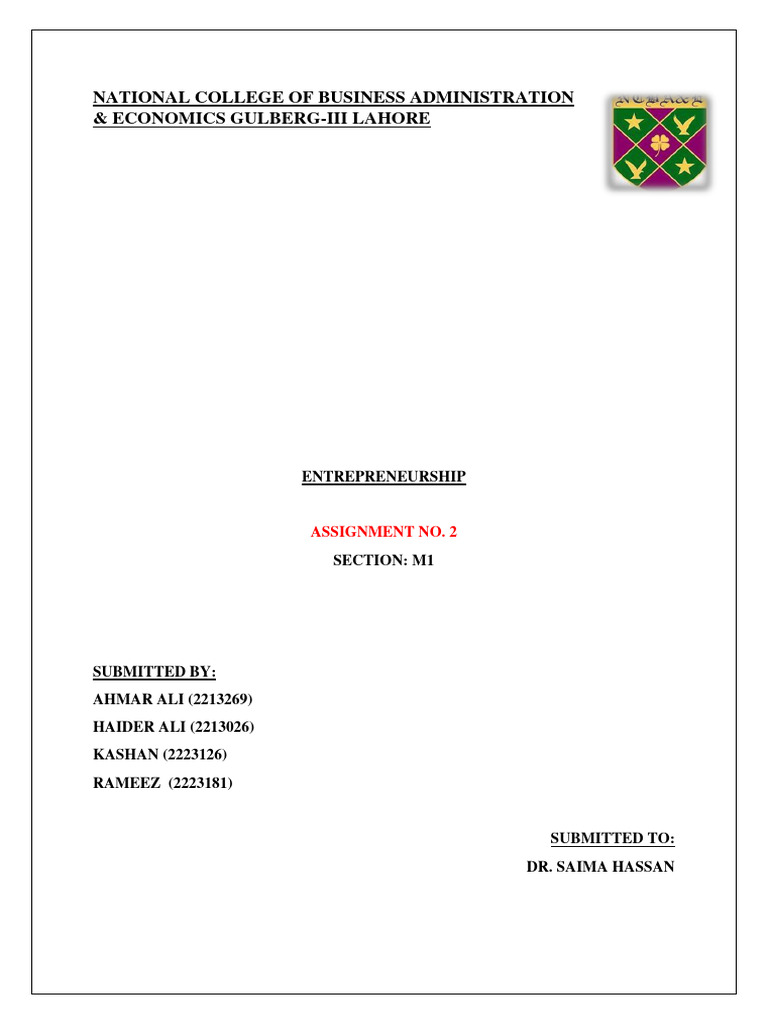 Entrepreneurship Assignment (2) (Ahmar Ali, Haider Ali, Kashan, Rameez) | PDF | Business ...