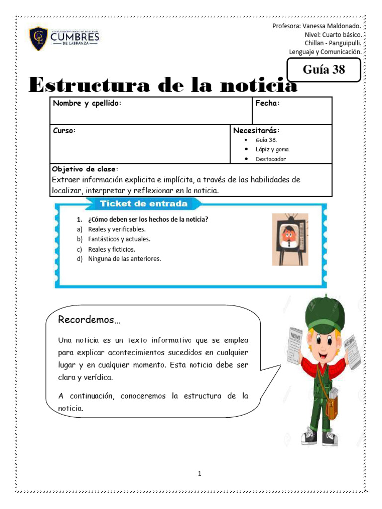 Guía 38 La noticia. | Descargar gratis PDF | Comunicación | Comunicación humana