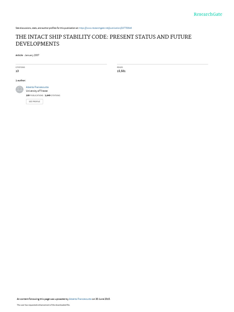 The Intact Ship Stability Code Present Status and | PDF | Ships ...