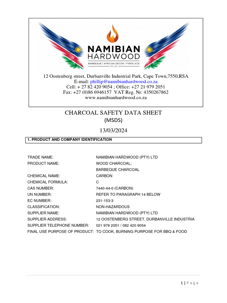 Charcoal MSDS | PDF | Firefighting | Combustion