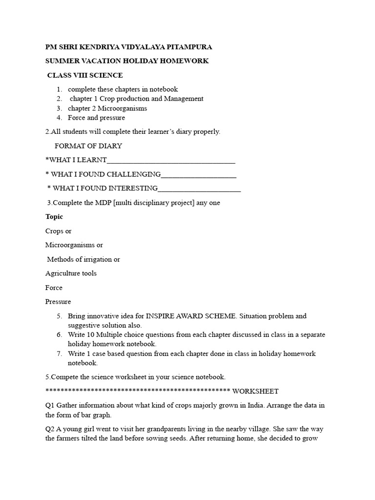 SUMMER HHW CLASS 8 | PDF | Agriculture | Biology