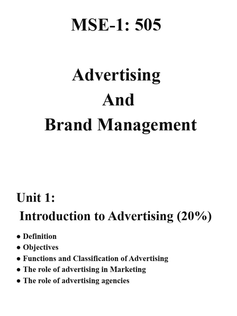 Unit 1 Introduction To Advertising | PDF | Advertising | Brand