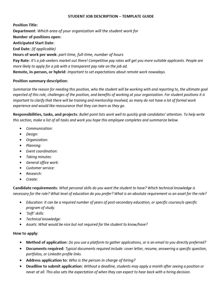Student-Job-Description---Template-Guide | Download Free PDF | Résumé ...