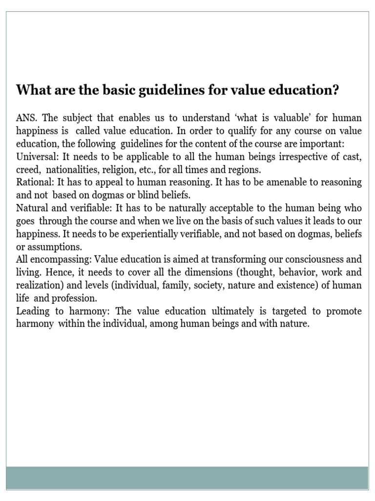 Essential Guidelines for Value Education | PDF | Happiness | Human