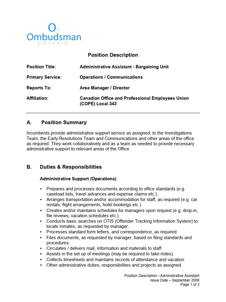 Administrative Assistant Job Description | PDF | Information | Mail