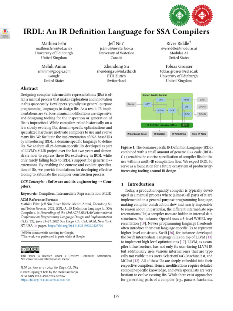 IRDL: An IR Definition Language For SSA Compilers: Mathieu Fehr Jeff ...