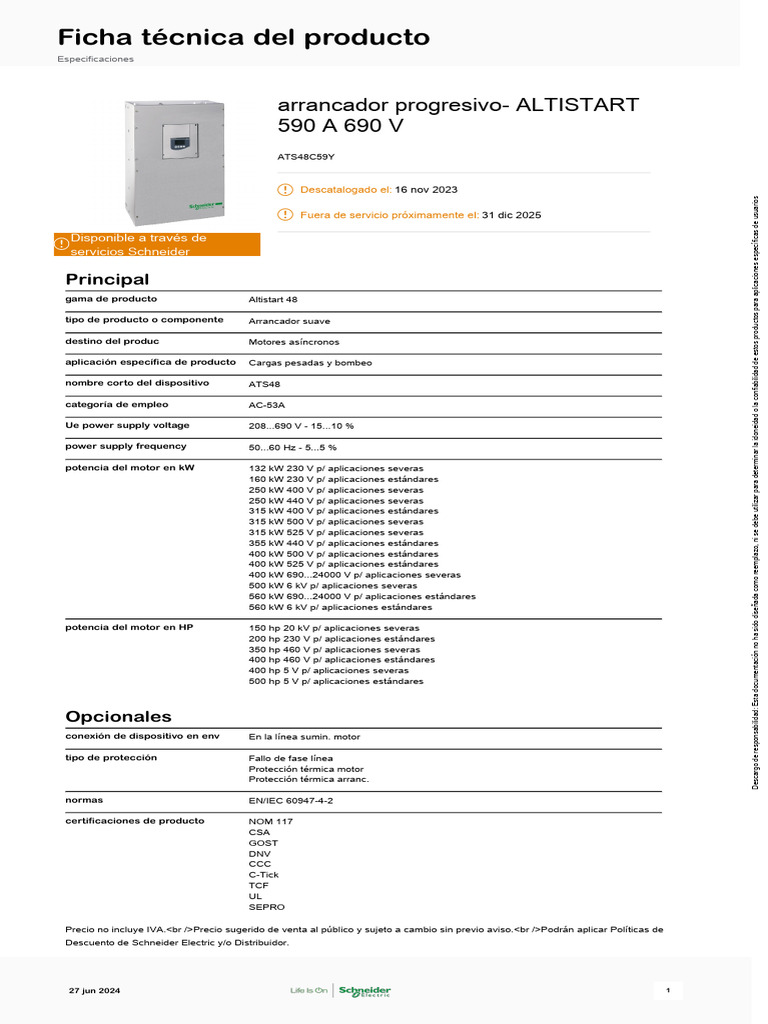 Schneider Electric - Altistart-48 - ATS48C59Y | PDF | Relé | Electricidad
