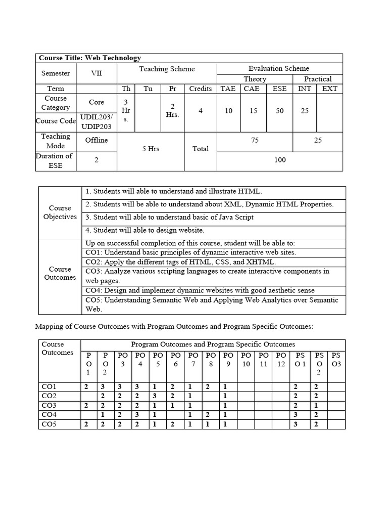 Web Technology Course Syllabus | PDF | World Wide Web | Internet & Web