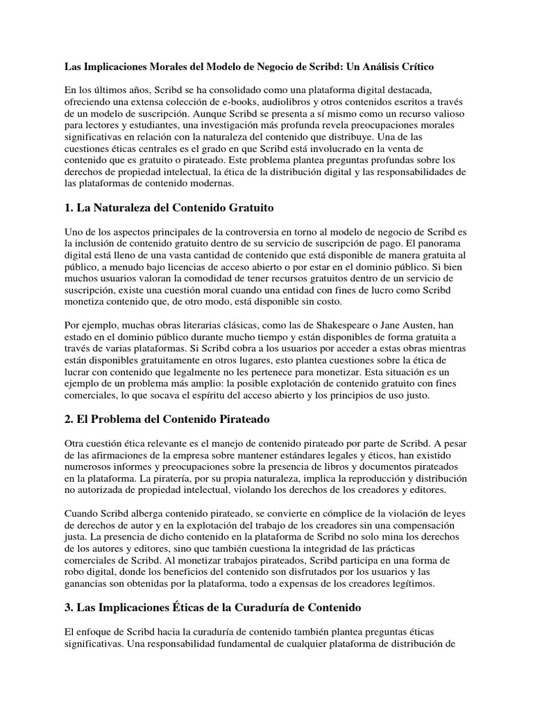 Las Implicaciones Morales Del Modelo de Negocio de Scribd - Un Análisis ...