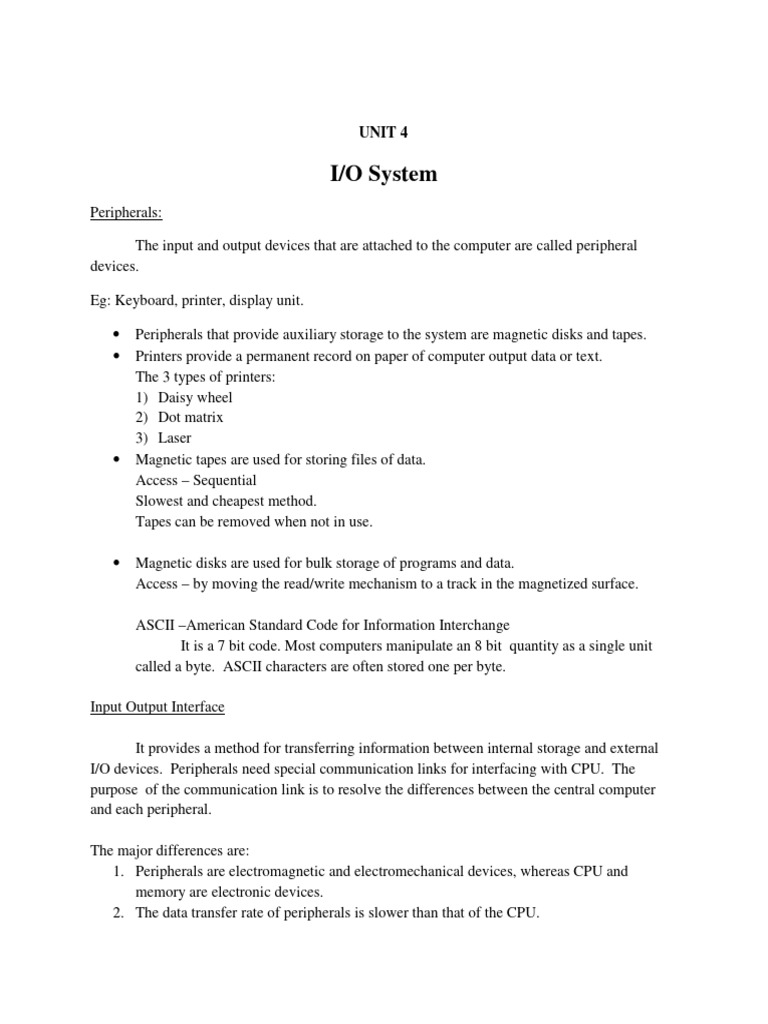 Unit4_2 | Download Free PDF | Input/Output | Computer Data Storage