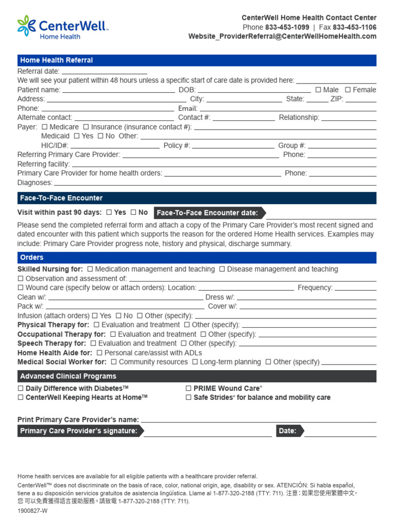 CWHH Referral Form Wboxes v1 | PDF | Health Care | Primary Care