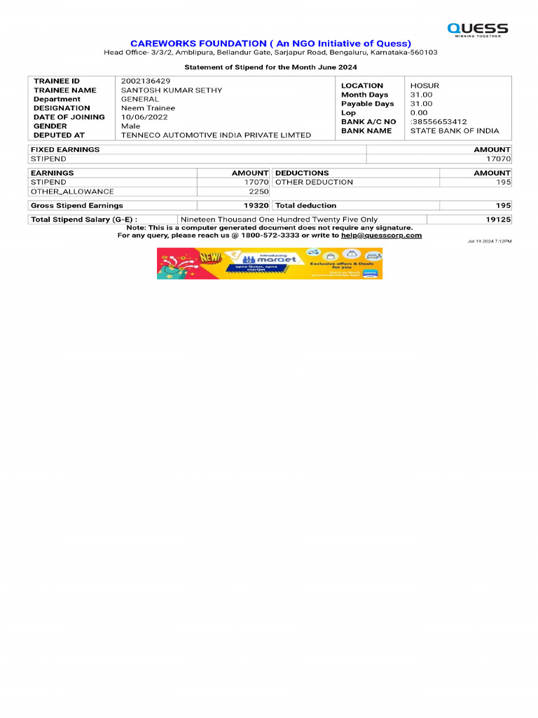Santoshkumarsethyjune 2024stipend Slip June 2024 Pdf 