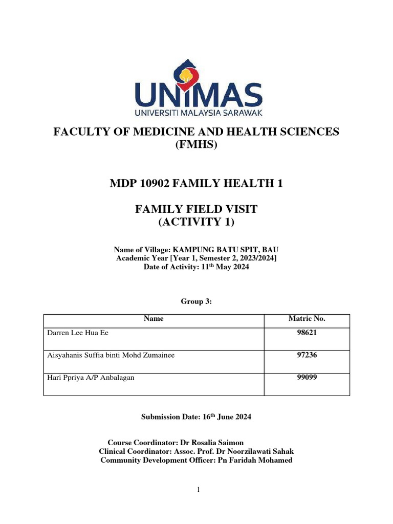 Family Health Field Visit Report | PDF | Questionnaire | Medical School