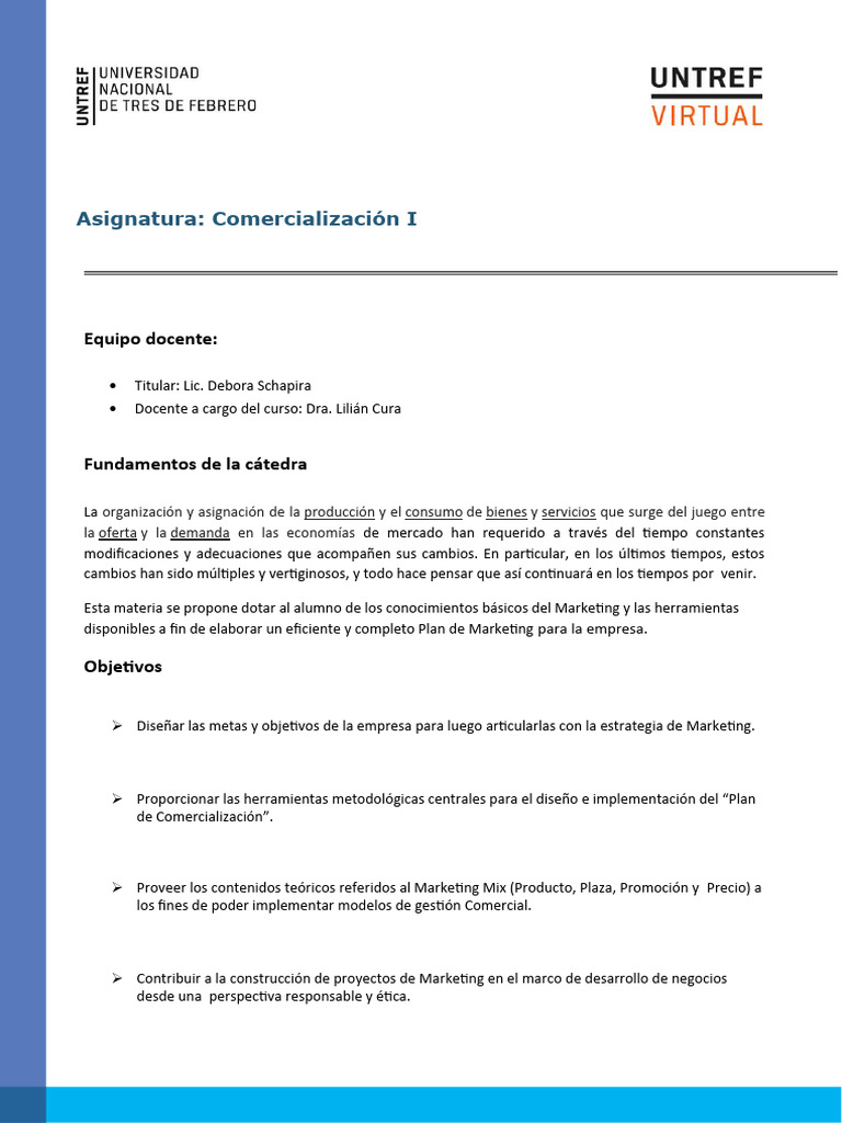 Programa Modelo Comercializacion I | PDF | Marketing | Producto (Negocio)
