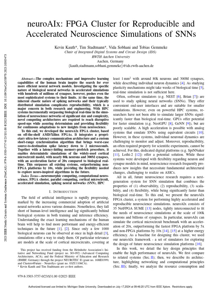 neuroAIx FPGA Cluster For Reproducible and Accelerated Neuroscience Simulations of SNNs | PDF ...