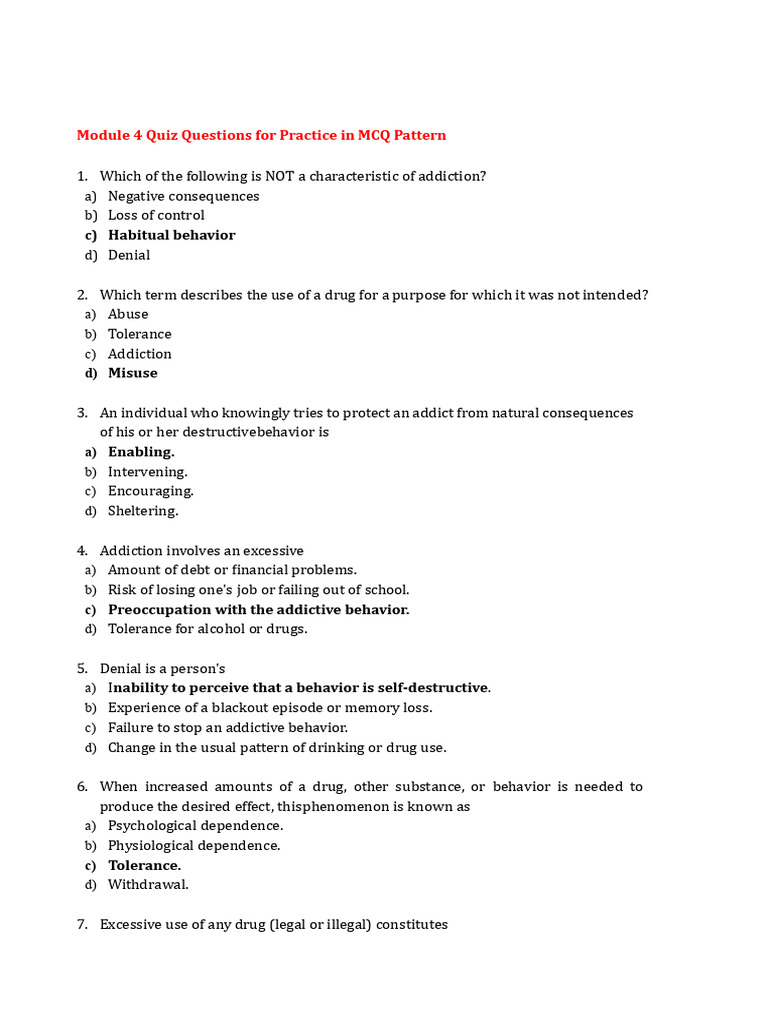 Mcq-Module 4 SFH | PDF | Substance Abuse | Substance Dependence