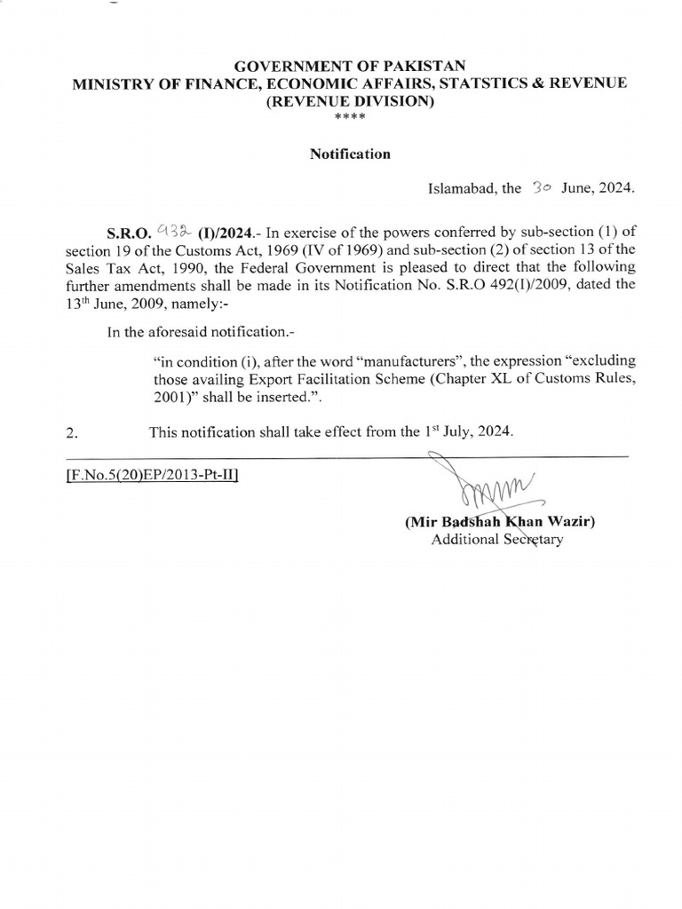 Sro 932 (I) - 2024 30 6 2024 | PDF | Finance & Money Management