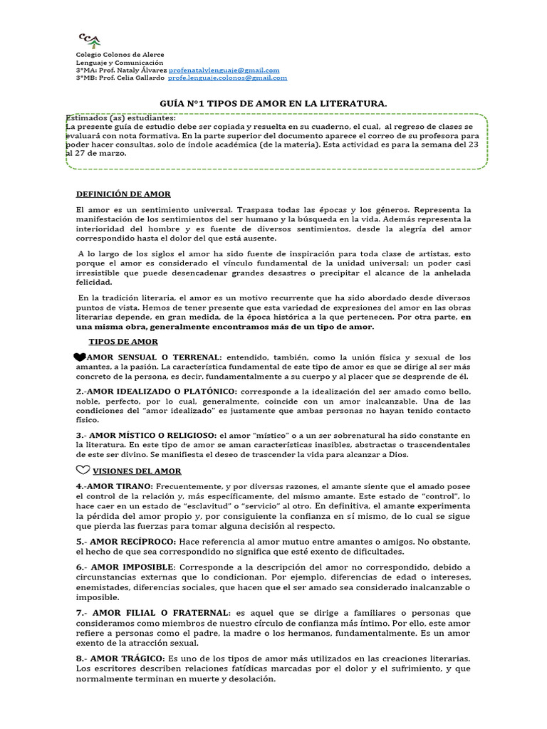 Tipos de Amor en la Literatura: Guía de Estudio | PDF | Amor