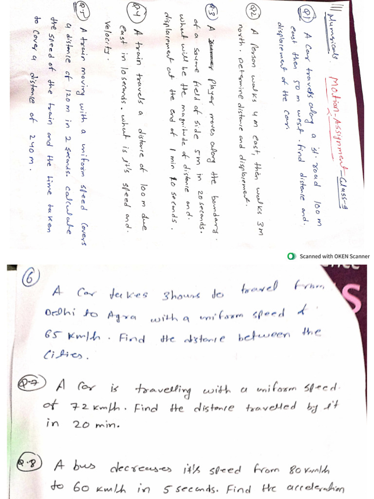 Class 9 Science Motion Assignment Pdf