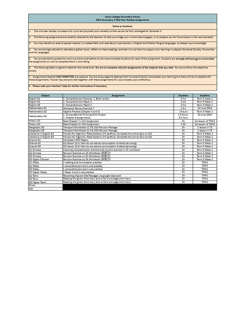 Sec 2 Mid-Year Holiday Assignment 2024 | PDF | Learning | Behavior Modification