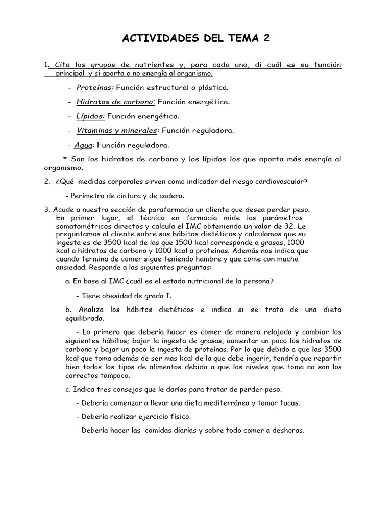 1º Actividad Tema 2. DPP | PDF | Dieta | Alimentos