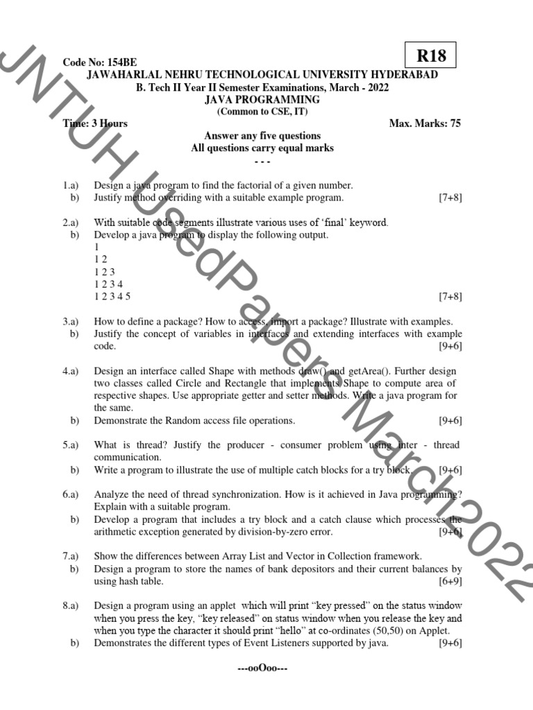 Java Programming March 2022 | PDF | Java (Programming Language) | Class (Computer Programming)