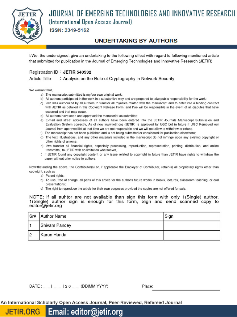 JETIR540532 Undertaking Form | PDF | Copyright | Property Law