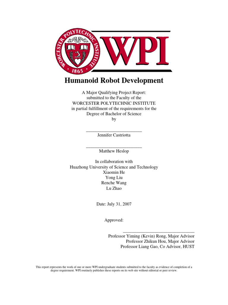 Humanoid Robot Project Report | PDF | Robot | Robotics