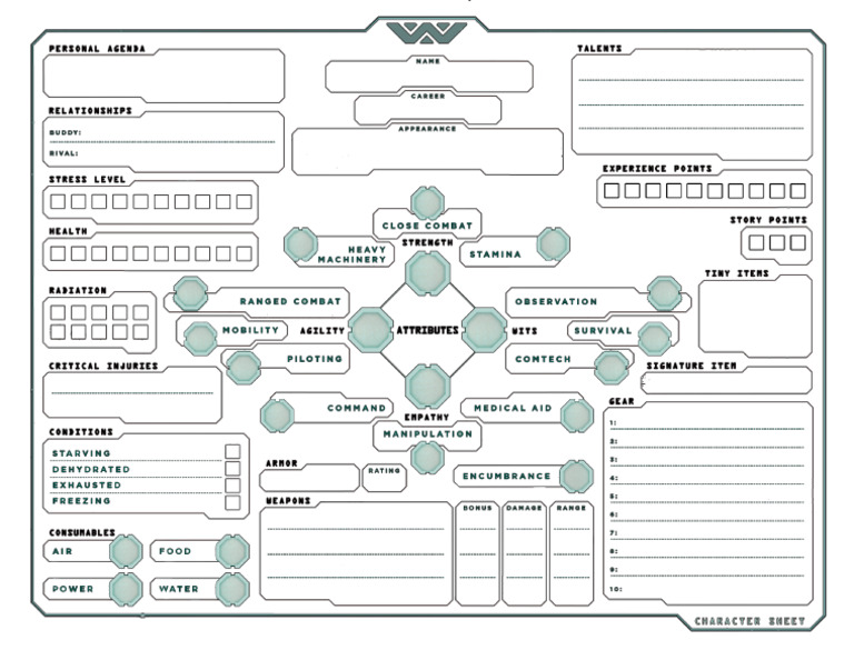 Cleaned Up Alien Character Sheet | PDF