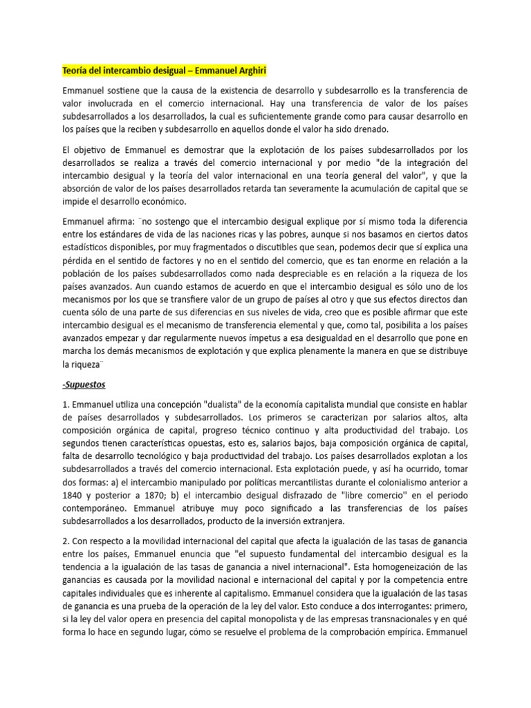 Teoría Del Intercambio Desigual - Lo Que Entendi | PDF | Capital ...