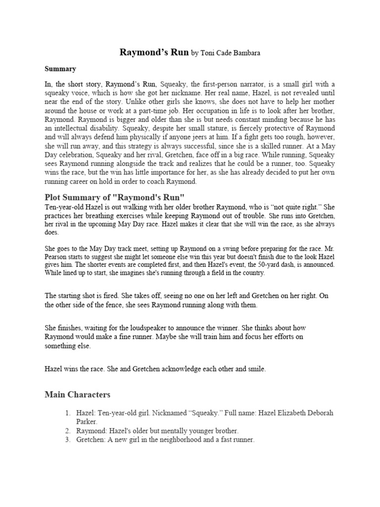 Raymond’S Run Analysis | PDF | Narration Raymond’S Run Analysis | PDF | Narration