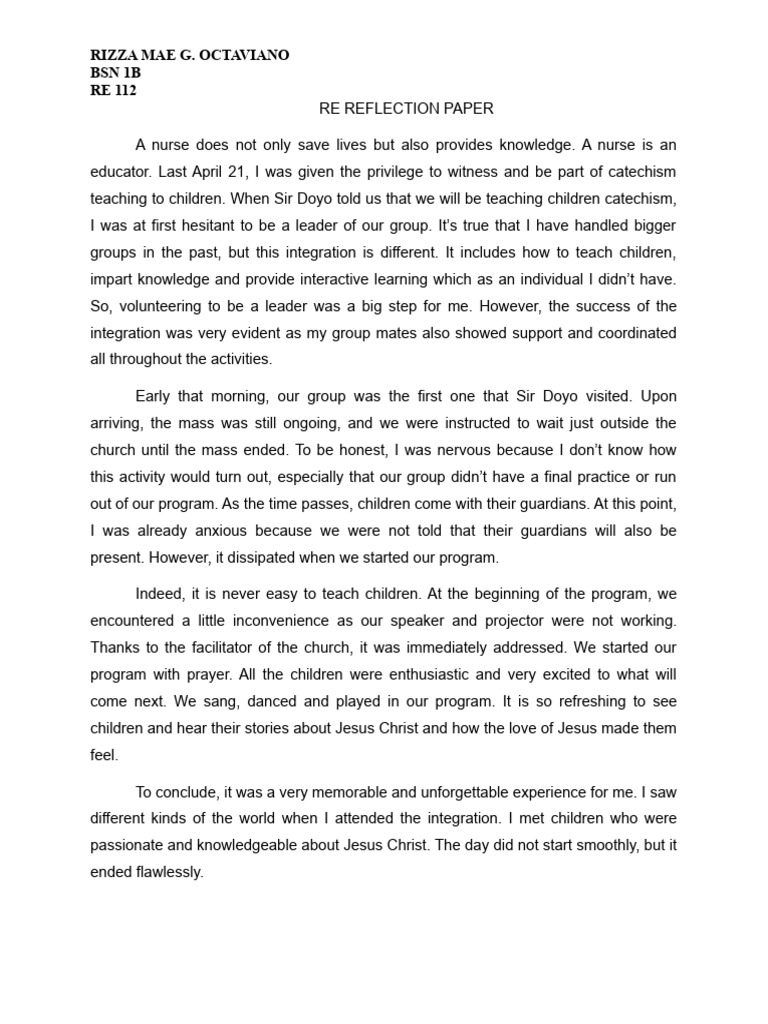 Re Reflection Paper Integration | PDF