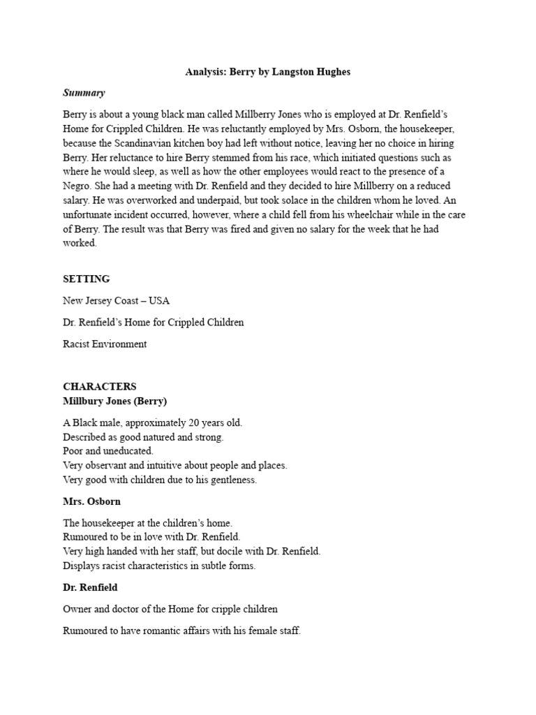 Analysis Berry by Langston Hughes | PDF | Narration | Social Psychology
