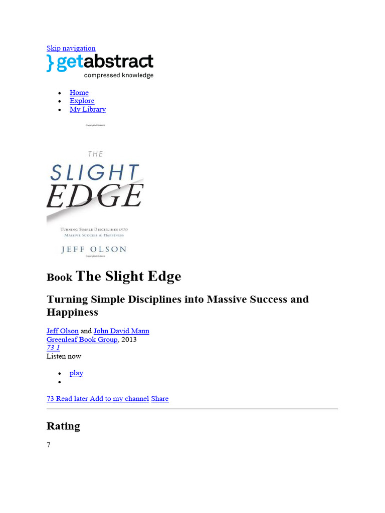 The Slight Edge | PDF | Habits | Learning