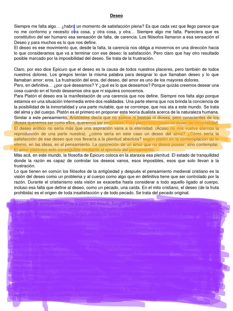 El Deseo: Filosofía y Psicoanálisis | PDF | Amor | Platón
