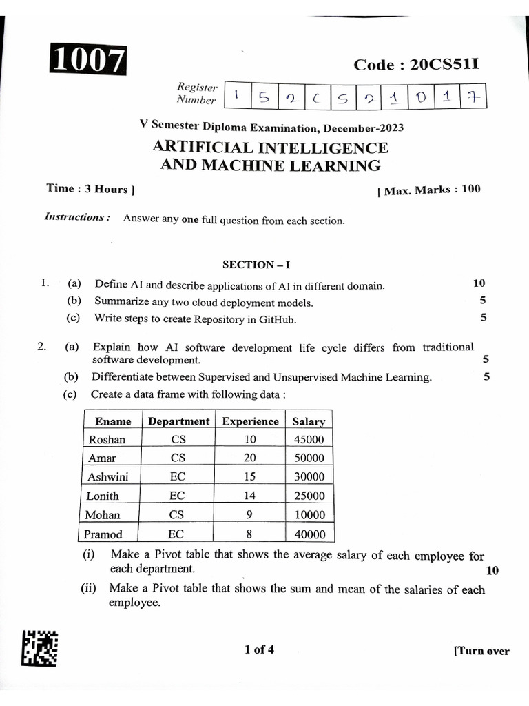AIML Nov, Dec QP | PDF