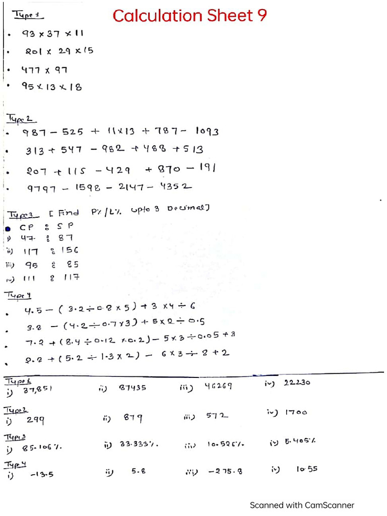 Calculation Sheet 9 | PDF