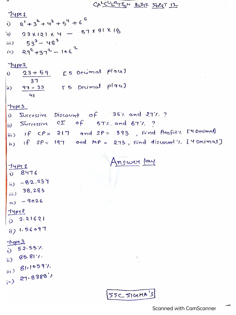 Calculation Blitz Sheet 12 | PDF