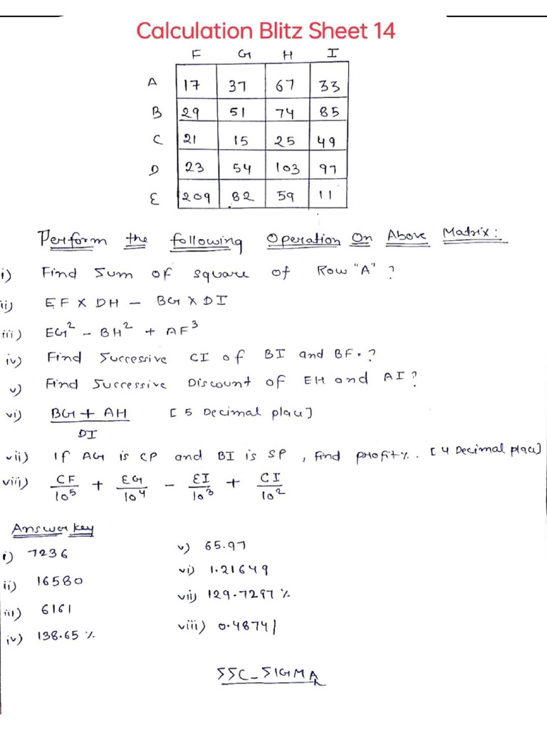 Calculation Blitz Sheet 14 | PDF