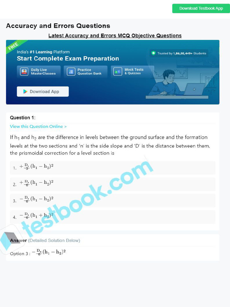 MCQ On Accuracy and Errors 5eea6a0839140f30f369d709 | PDF