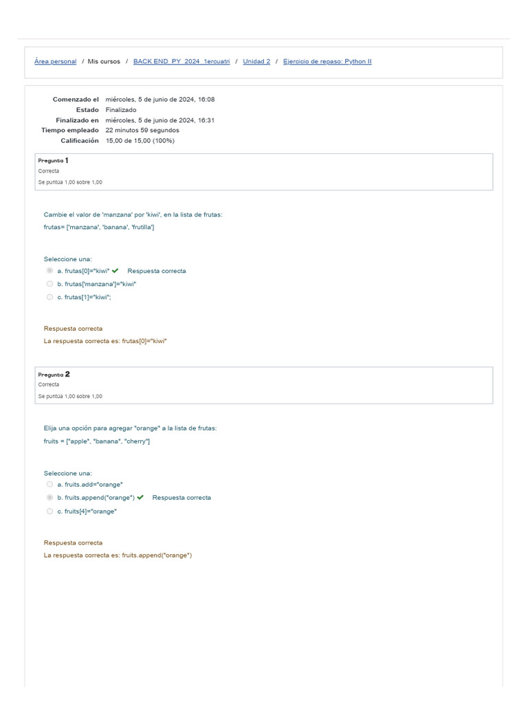 Ejercicio de Repaso - Python II - Revisión Del Intento | PDF | Fruta | Informática