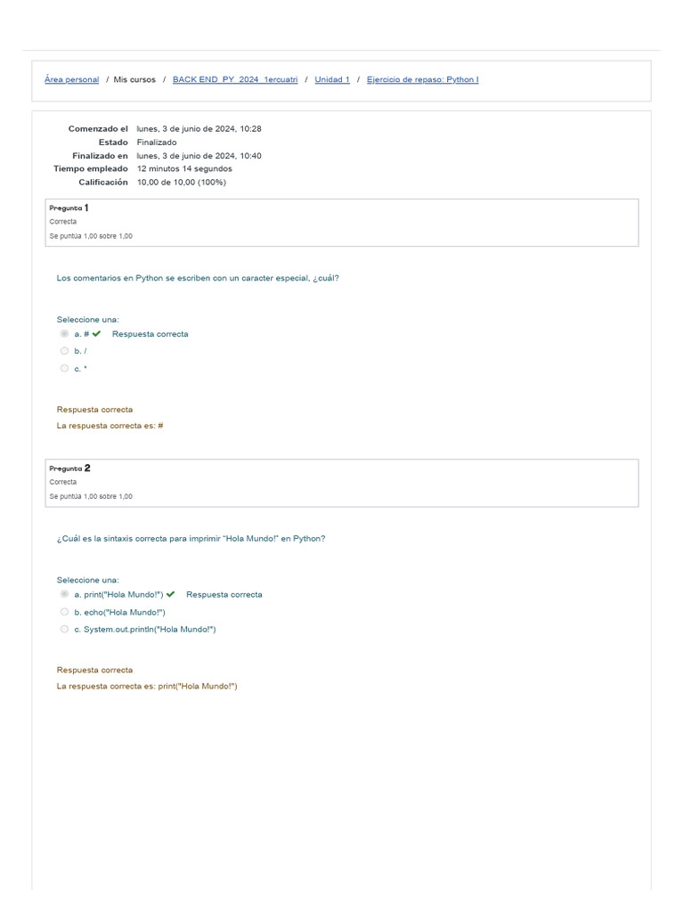 Ejercicio de Repaso - Python I - Revisión Del Intento | PDF | Python ...