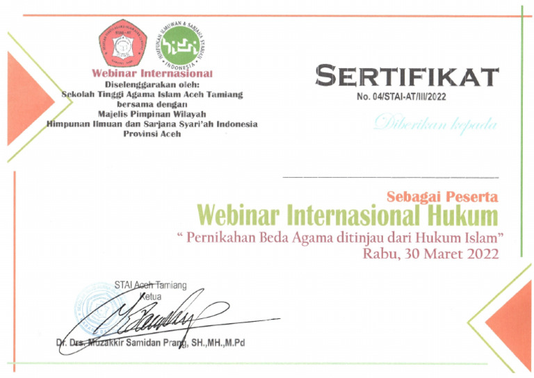 sertifikat peserta | PDF