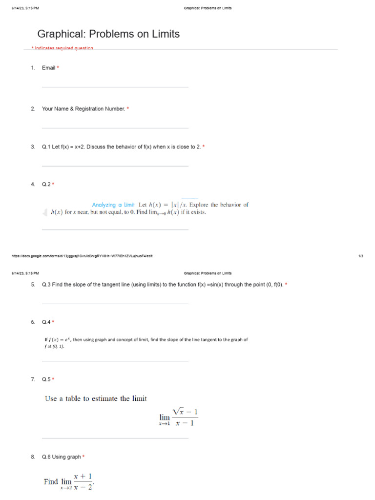 Graphical - Problems On Limits (A) - Google Forms | PDF
