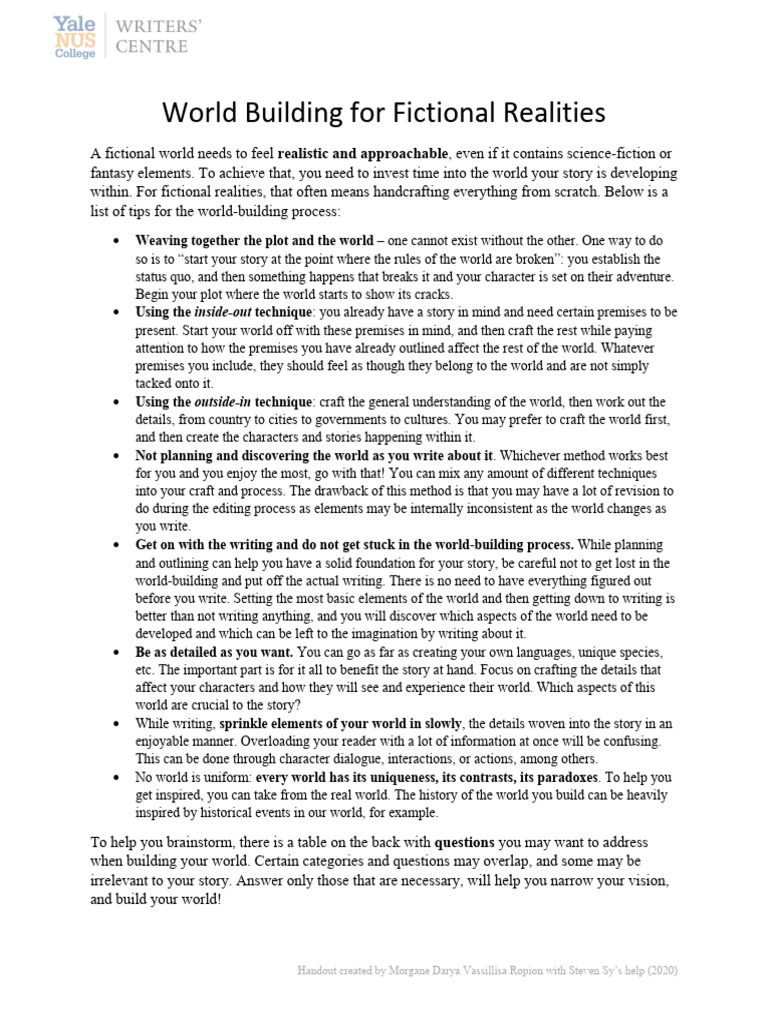 world-building-handout-FINAL | Download Free PDF | Worldbuilding | Deities