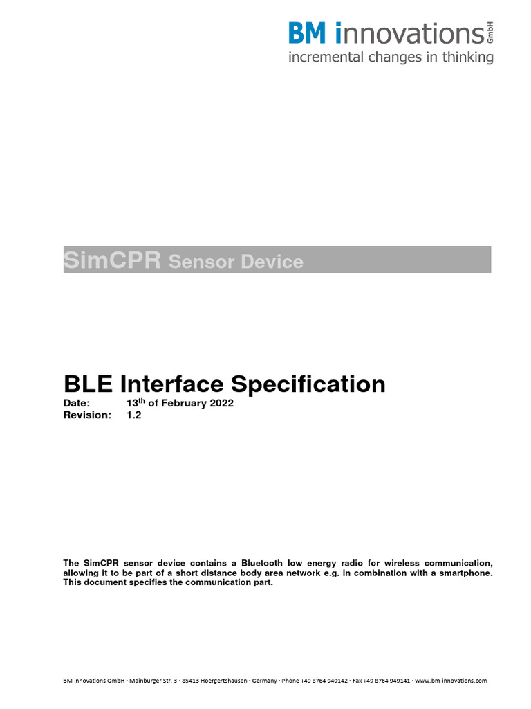 SimCPR_BLE_Spec_V1_2 | PDF | Bluetooth | Computer Science